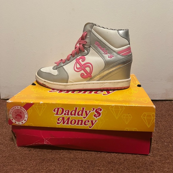 Shoes | Vintage Daddys Money Wedge Sneakers Pink White Silver | Poshmark